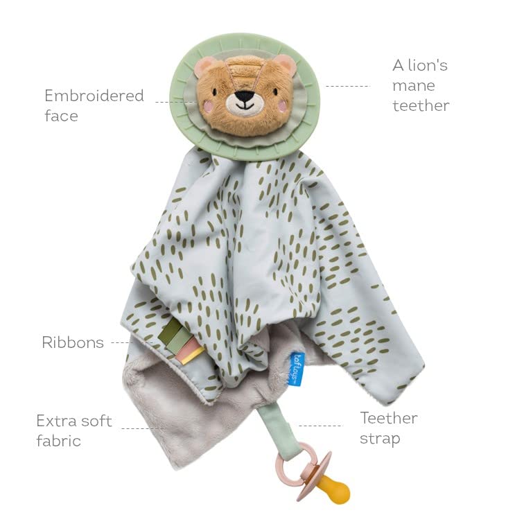 Taf Toys Soft Security Blanket with Pacifier Holder & Mane Teether Baby Lovey Unisex Lovie Baby Gifts for Newborn Boys and Girls Snuggle Toy Baby Lion Stuffed Animal for Ages 0-24 Months