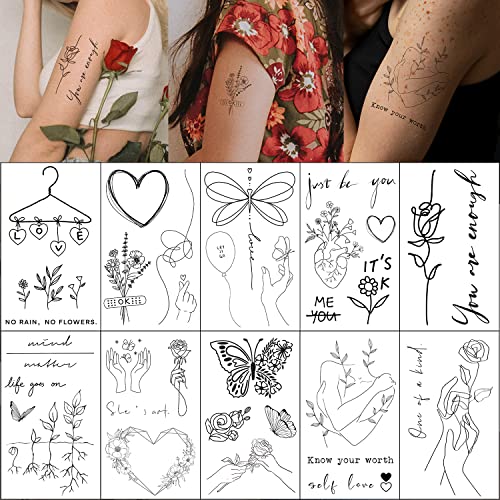 Esland Realistic Temporary Tattoos Healing Process Self Growth Mental Health Self Love Tattoo Stickers for Women