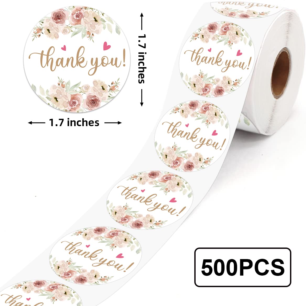 PNTKION Stickers Rolls, 500 PCS Cute Floral Thank You Stickers, Business Aesthetic, Convenient Durable, Unique Design, Wide Applications, Satisfaction Guarantee