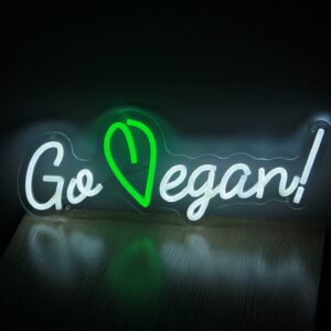 GO Vegan Neon Sign LED Light Wall Sign Decor, Bedroom Vegetarian Vegan Animal Lover Bedroom Wall Room LED Light Neon Sign, Home Wall, Office Kitchen Wall LED Lights Neon Sign, Vegan Letter Home Neon