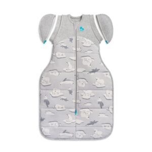 love to dream swaddle up transition bag extra warm 3.5 tog, gray, large, 19-24 lbs, patented zip-off wings, gently help baby safely transition from being swaddled to arms free before rolling over