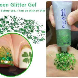 Go Ho Green Face Body Glitter,St Patricks Day Face Glitter Makeup,Green Face Paint Holographic Chunky Sequins Glitters for Eye Lip Hair Nails,Festival Glitter Rave Accessories,09 Green Glitter 52g