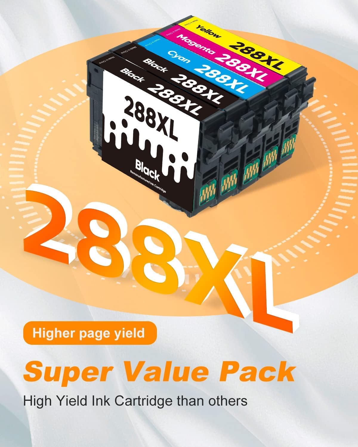 288XL Ink Cartridges with Latest Chip Remanufactured for Epson 288 Ink Cartridges Combo Pack 288 XL T288 for Epson XP-440 XP-446 XP-430 XP-340 XP-330 XP-434 Printer (2 Black,1 Cyan,1 Magenta,1 Yellow)