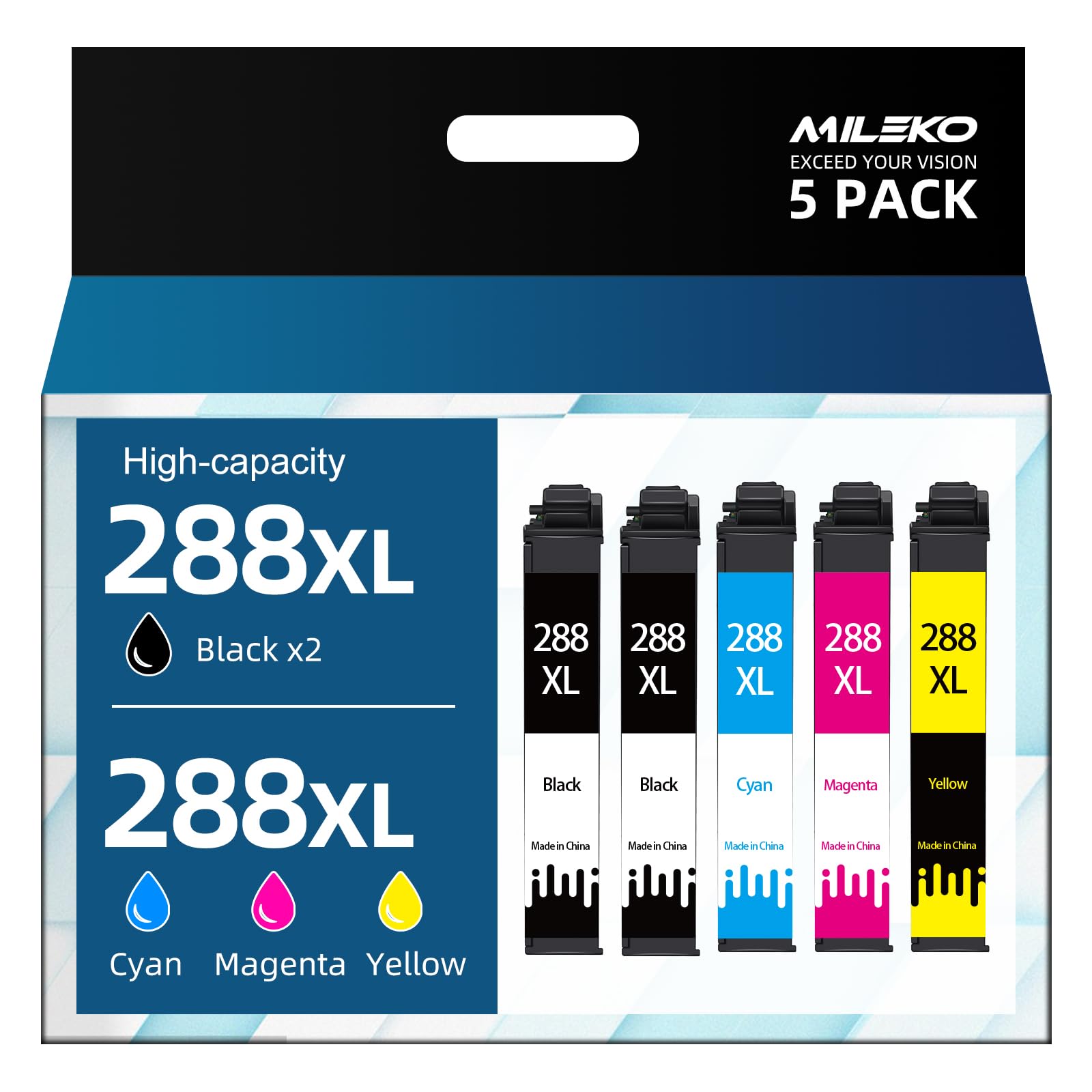 288XL Ink Cartridges with Latest Chip Remanufactured for Epson 288 Ink Cartridges Combo Pack 288 XL T288 for Epson XP-440 XP-446 XP-430 XP-340 XP-330 XP-434 Printer (2 Black,1 Cyan,1 Magenta,1 Yellow)