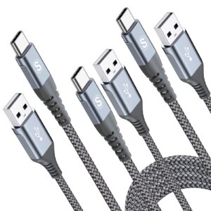 usb type c cable 3.1a fast charging [3pack,6.6ft+3.3ft+1.5ft],maxgroup usb-a to usb-c charger nylon braided cord for samsung galaxy s21 s20 s10 s9 s8 plus,note 20 10 9 8 7,a71 a51 a32,lg,moto,ps5-grey