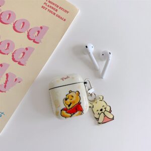 Soft TPU Case with Keychain Hook for Apple AirPods 1 2 1st 2nd Teddy Bear Laugh Yellow Color Cartoon Anime Cute Lovely Adorable Unisex Kids Girls Boys