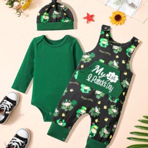 KANGKANG St Patricks Day Baby Boy Outfit My First St Patricks Day Baby Boy Outfit Baby Boy Clothes 3-6 Months Baby Rompers Overalls Hat