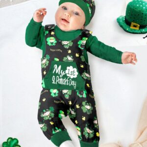 KANGKANG St Patricks Day Baby Boy Outfit My First St Patricks Day Baby Boy Outfit Baby Boy Clothes 3-6 Months Baby Rompers Overalls Hat