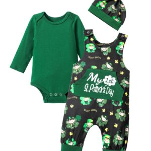 KANGKANG St Patricks Day Baby Boy Outfit My First St Patricks Day Baby Boy Outfit Baby Boy Clothes 3-6 Months Baby Rompers Overalls Hat