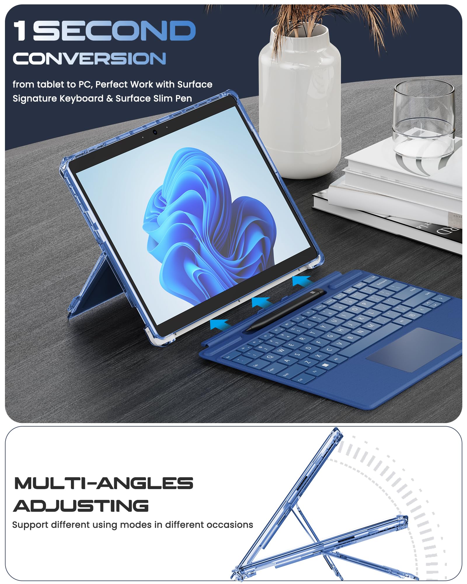 INFILAND Microsoft Surface Pro 11 AI/10/9 5G Case 13 Inch 2022, Full Crystal Clear [Anti-Yellowing] All-in-one Protection Shell Cover, Work with Type Cover Keyboard & Surface Slim Pen 2, Bayer Clear