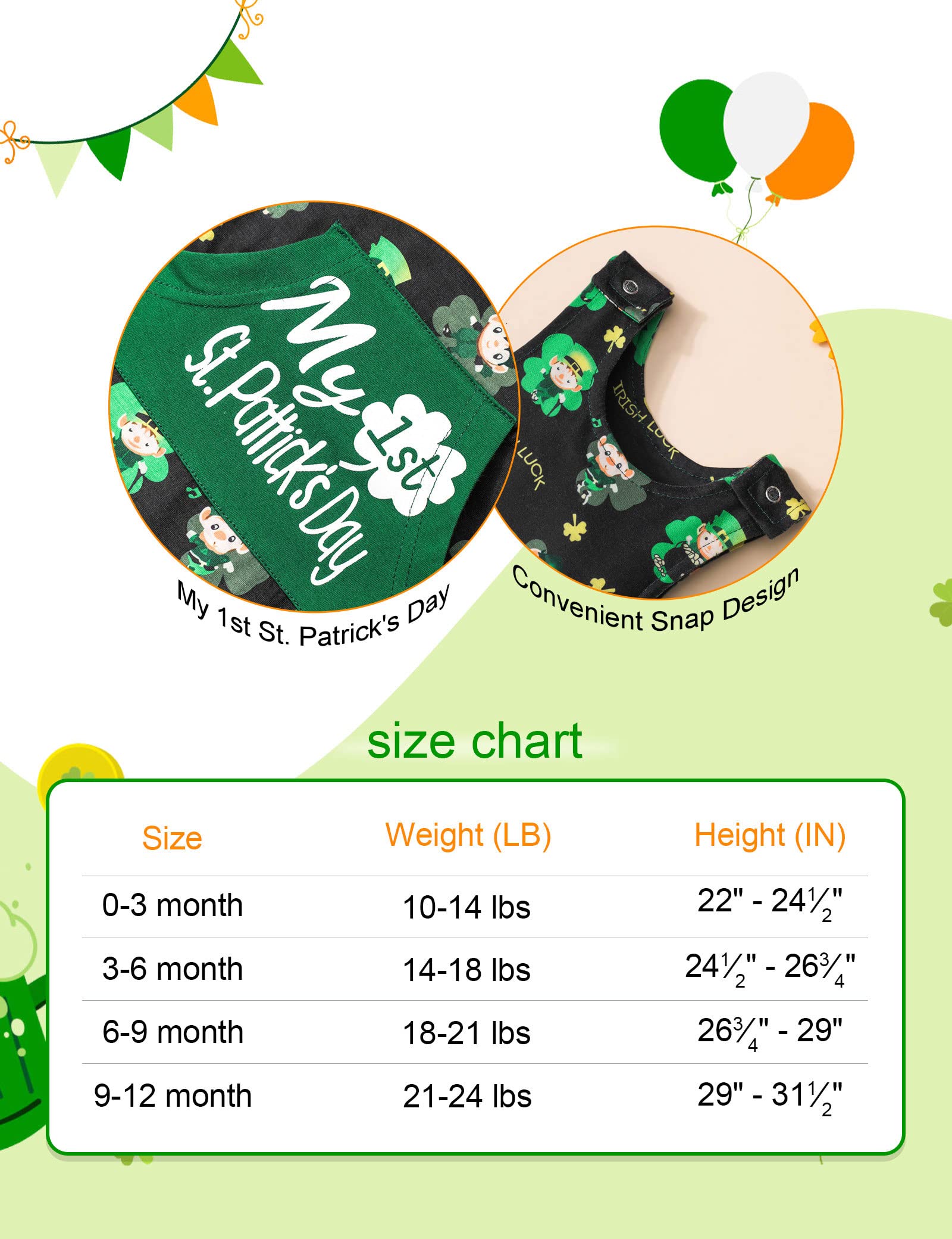 KANGKANG St Patricks Day Baby Boy Outfit My First St Patricks Day Baby Boy Outfit Baby Boy Clothes 3-6 Months Baby Rompers Overalls Hat