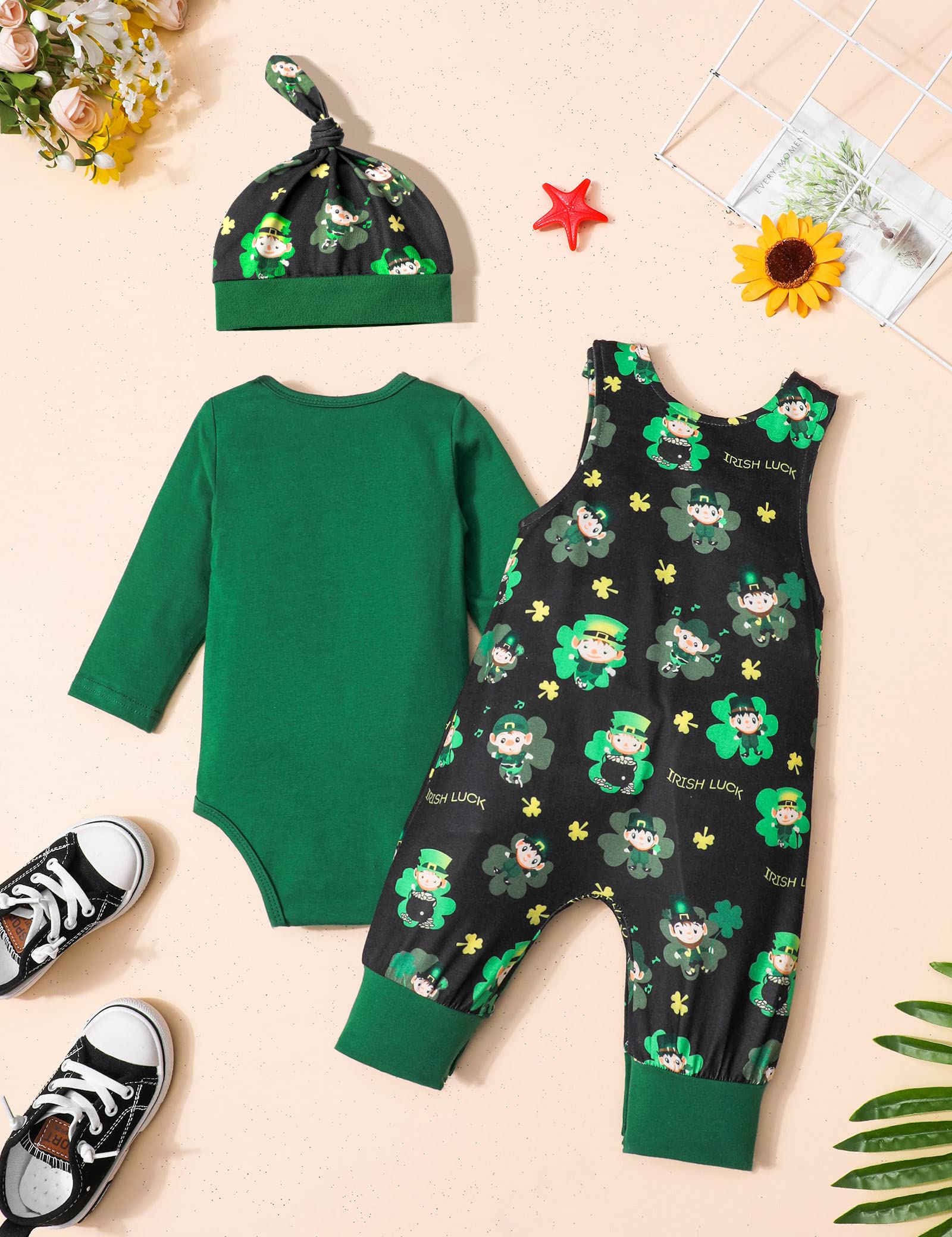 KANGKANG St Patricks Day Baby Boy Outfit My First St Patricks Day Baby Boy Outfit Baby Boy Clothes 3-6 Months Baby Rompers Overalls Hat