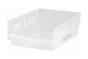 mdmprint shelf storage bin, clear, polypropylene, 11 5/8 in l x 8 3/8 in w x 4 in h, 50 lb load capacity