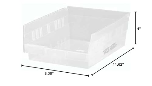 MDMprint Shelf Storage Bin, Clear, Polypropylene, 11 5/8 in L x 8 3/8 in W x 4 in H, 50 lb Load Capacity