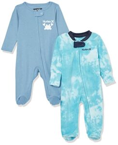 hurley baby girls multi-pack footed coverall, glacier/blue, 3m us