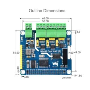 2-Channel RS485 and 1-Channel CAN Expansion Board Isolated RS485 CAN HAT (B) for Raspberry Pi 4B/3B+/3B/2B/B+/A+/Zero W/Zero WH,Multiple Protection Circuits,SPI Communication