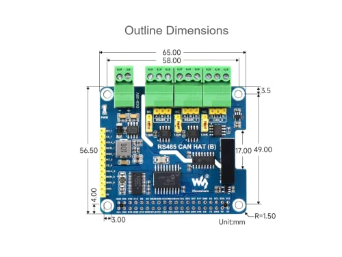 2-Channel RS485 and 1-Channel CAN Expansion Board Isolated RS485 CAN HAT (B) for Raspberry Pi 4B/3B+/3B/2B/B+/A+/Zero W/Zero WH,Multiple Protection Circuits,SPI Communication