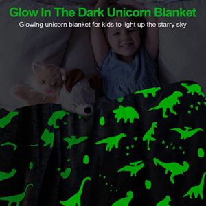 TEHALK Dinosaur Blanket for Boys Girls Glow in The Dark Blankets for Boys Soft Fleece Blankets for Kids Personalized Baby Blanket for Boys Cute Toddler Blankets for Boys Unique Dinosaur Gifts 40"x60"