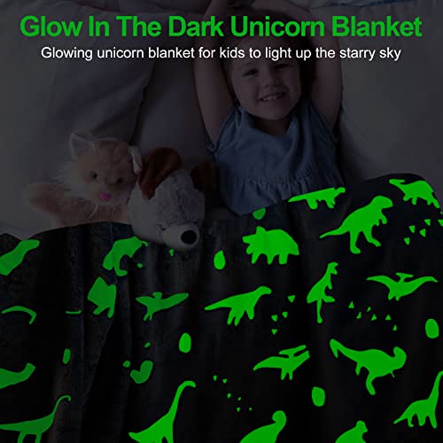 TEHALK Dinosaur Blanket for Boys Girls Glow in The Dark Blankets for Boys Soft Fleece Blankets for Kids Personalized Baby Blanket for Boys Cute Toddler Blankets for Boys Unique Dinosaur Gifts 40"x60"