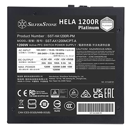 SilverStone Technology HELA 1200R Platinum ATX 3.0 / PCIe Gen 5 1200W Fully Modular Power Supply, SST-HA1200R-PM