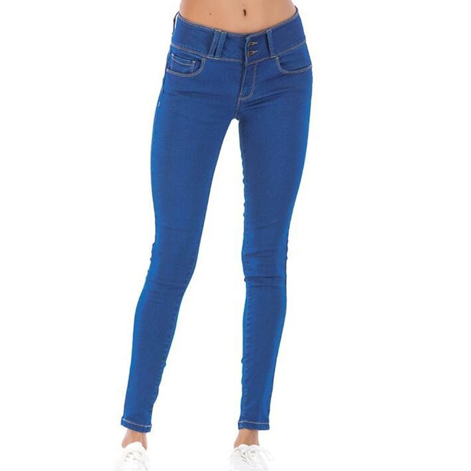 Women's Mid Rise Skinny Pencil Jeans Casual Slim Fit Butt Lift Denim Pants 2 Button Washed Stretch Jean Trousers (Dark Blue,Medium)