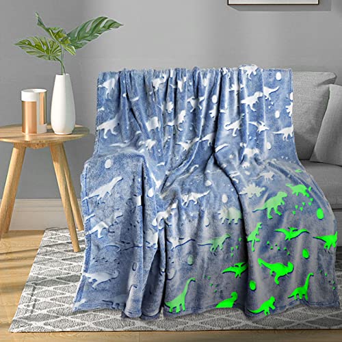 TEHALK Dinosaur Blanket for Boys Girls Glow in The Dark Blankets for Boys Soft Fleece Blankets for Kids Personalized Baby Blanket for Boys Cute Toddler Blankets for Boys Unique Dinosaur Gifts 40"x60"