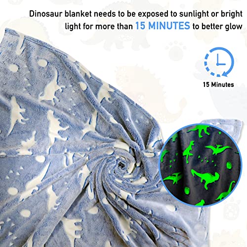 TEHALK Dinosaur Blanket for Boys Girls Glow in The Dark Blankets for Boys Soft Fleece Blankets for Kids Personalized Baby Blanket for Boys Cute Toddler Blankets for Boys Unique Dinosaur Gifts 40"x60"