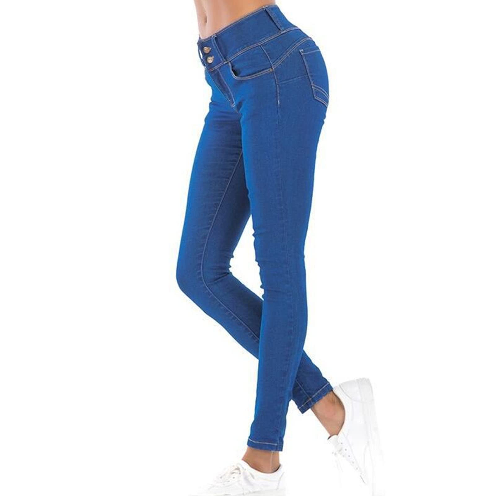 Women's Mid Rise Skinny Pencil Jeans Casual Slim Fit Butt Lift Denim Pants 2 Button Washed Stretch Jean Trousers (Dark Blue,Medium)