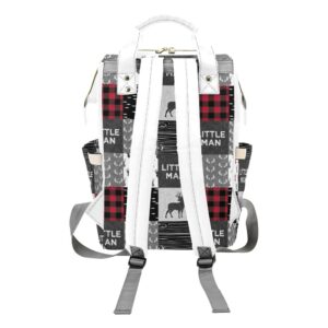 XOZOTY Antler Little Man Red Woodland Plaid Diaper Bags with Name Waterproof Mummy Backpack Nappy Nursing Baby Bags Gifts Tote Bag for Women