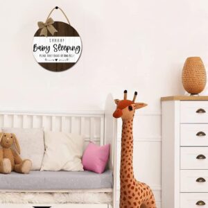 Sokomurg Shhh... Baby Sleeping Sign for Front Door Please Don't Knock or Ring Bell Hanging Sign Plaque, Round Rustic Wooden Door Hanger for Baby Room, Nursery, Kindergarten, Bedroom, Door Knob Door Decor