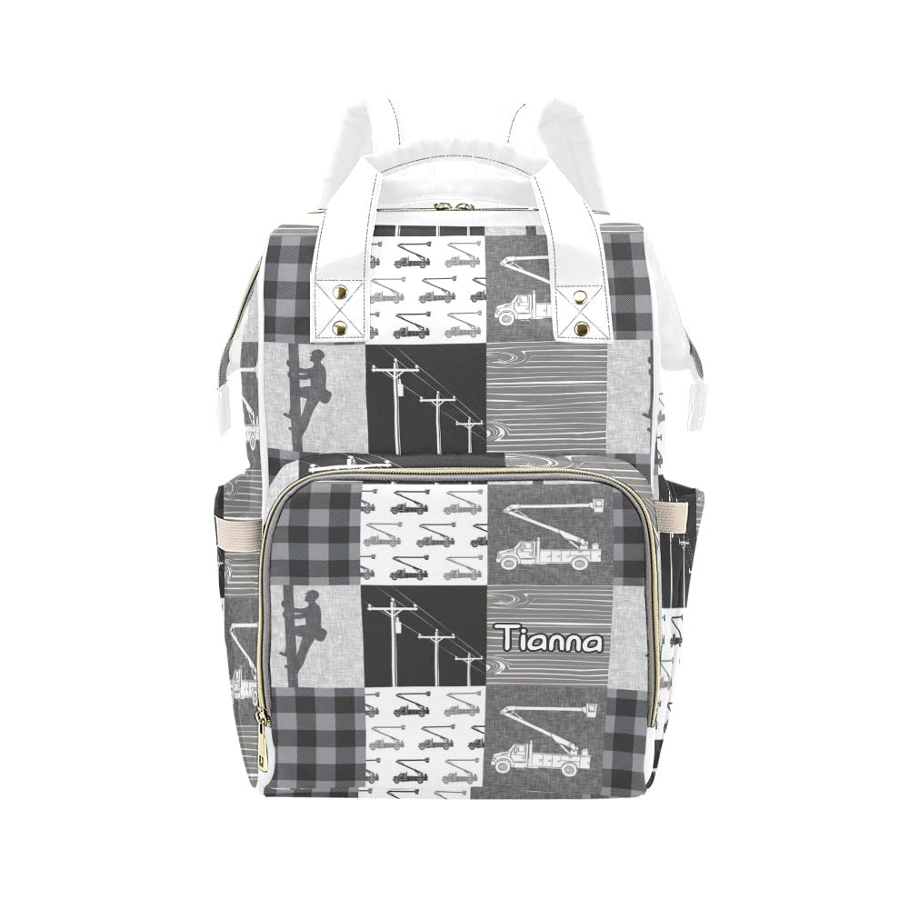 Lineman Patchwork Diaper Bags with Name Waterproof Mummy Backpack Nappy Nursing Baby Bags Gifts Tote Bag for Women