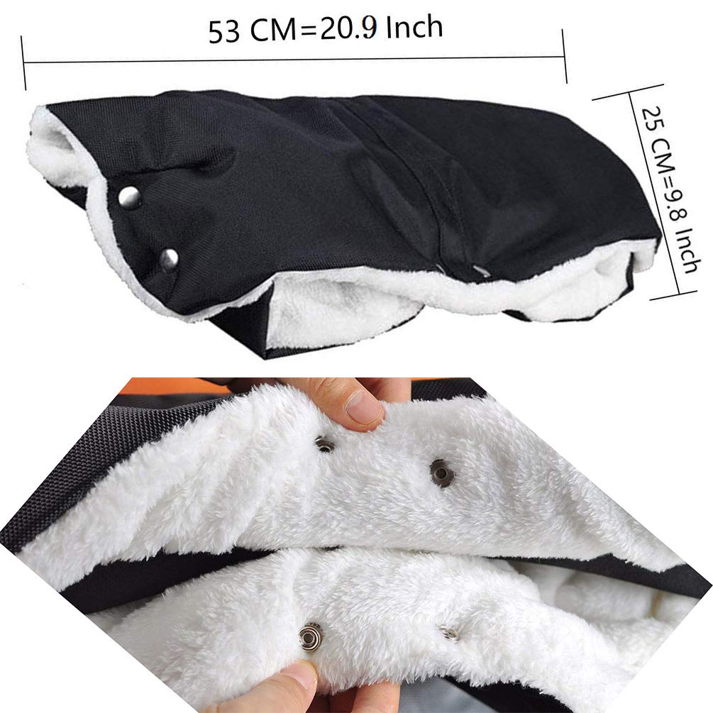 Stroller Gloves for Winter Waterproof, Extra Thick Fleece Stroller Hand Muff, Anti-Freeze Pram Accessories Baby Stroller Hand Gloves Hand Warmer (Black)