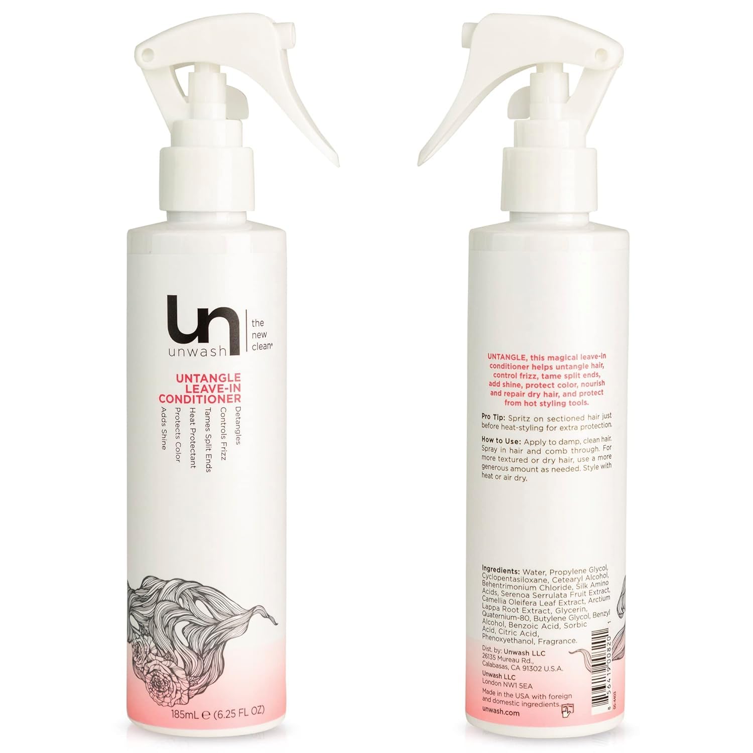 Unwash Untangle Leave-In Conditioner - Gentle Formula, Detangles, Controls Frizz, Enhances Shine, Protects Against Heat, Vegan, Cruelty Free, Sulfate & Paraben-Free, 6.25 fl oz