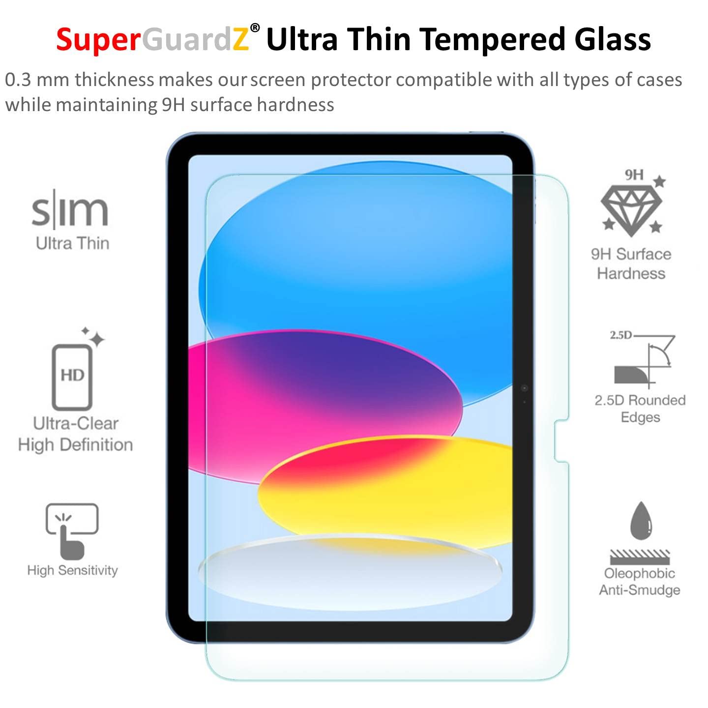 SuperGuardZ [2-PACK] For iPad 10.9 inch (10th Gen, 2022) Screen Protector Tempered Glass Anti Blue Light, Eye Protection, HD Clear, Anti-Scratch, Anti-Shock