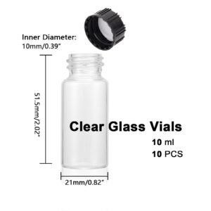 0.3 Oz Clear Glass Vials with Screwcap Empty Bottles Liquid Sample Glass Bottles for Travel, Pack of 10