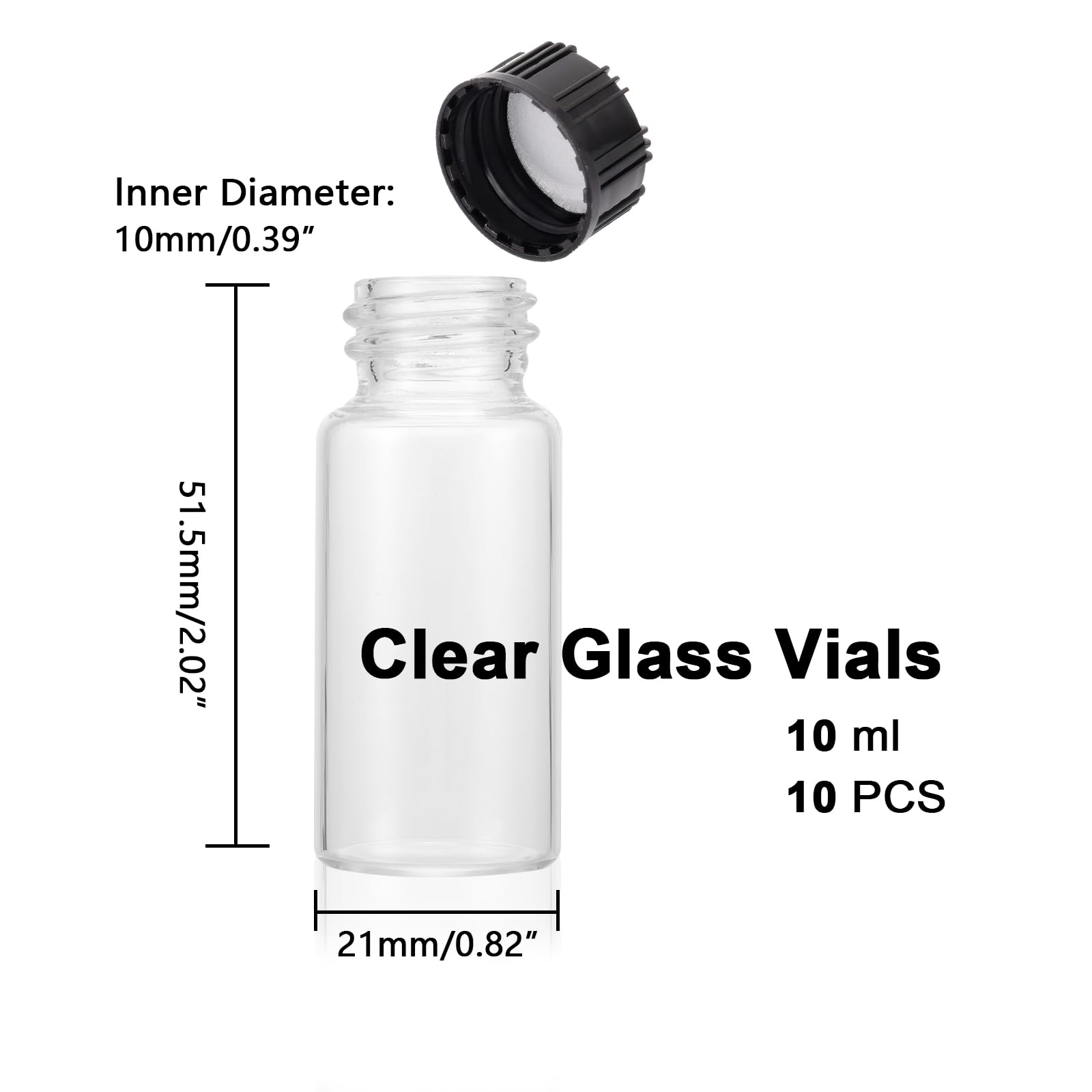 0.3 Oz Clear Glass Vials with Screwcap Empty Bottles Liquid Sample Glass Bottles for Travel, Pack of 10