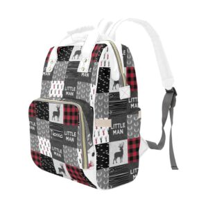 XOZOTY Antler Little Man Red Woodland Plaid Diaper Bags with Name Waterproof Mummy Backpack Nappy Nursing Baby Bags Gifts Tote Bag for Women