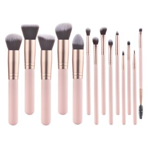 yj-anyue makeup brushes pink wooden makeup brushes set premium synthetic foundation brushes blending face powder eye shadow concealer make up brushes tool (14pcs pink)