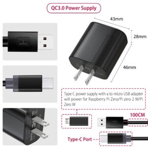 GeeekPi Starter Kit for Raspberry Pi Zero 2 W, with Zero 2 W Case 64GB SD Card Preloaded OS, QC3.0 Power Supply, 20 Pin Header, Micro USB to OTG Adapter, HDMI Cable, Heatsink, ON/Off Switch Cable