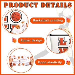 24 Basketball Stuff Set Cosmetic Bags Sport Makeup Bags Pencil Case Portable Storage Case Satin Sport Hair Scrunchies Elastic Hair Bands Basketball Gifts Basketball Accessories for Girl (White, Love)