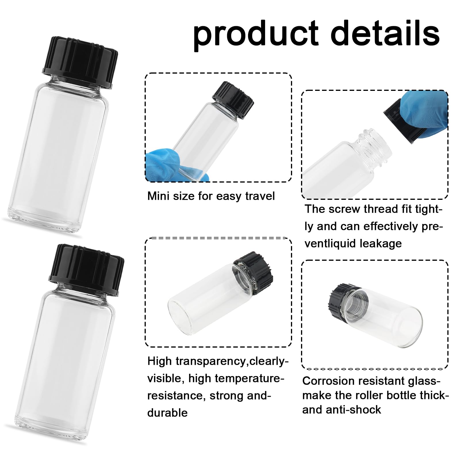 0.3 Oz Clear Glass Vials with Screwcap Empty Bottles Liquid Sample Glass Bottles for Travel, Pack of 10