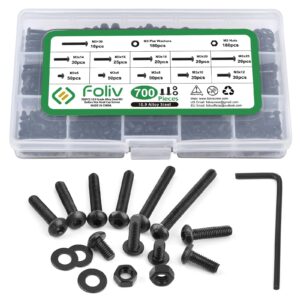 foliv 700pcs m3 x 5/6/8/10/12/14/16/18/20/25/30mm button hex head cap screws m3 metric machine screws bolts nuts washer assortment kit, 10.9 grade alloy steel