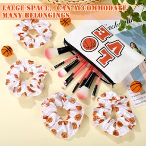 24 Basketball Stuff Set Cosmetic Bags Sport Makeup Bags Pencil Case Portable Storage Case Satin Sport Hair Scrunchies Elastic Hair Bands Basketball Gifts Basketball Accessories for Girl (White, Love)