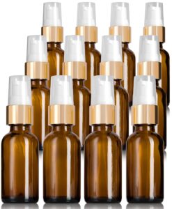 juvitus 1 oz / 30 ml amber glass boston round bottle with gold treatment pump (12 pack)