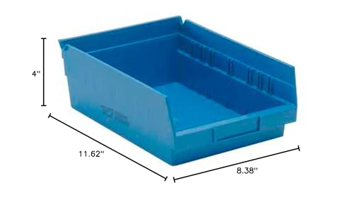 MDMprint Shelf Storage Bin, Blue, Polypropylene, 11 5/8 in L x 8 3/8 in W x 4 in H, 50 lb Load Capacity