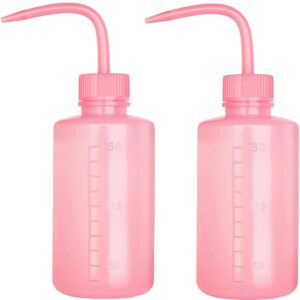 apuxon 2pcs 150ml 5oz wash bottle pink narrow mouth squeeze bottle medical lab plastic safety squeeze bottle no spill bend mouth watering cans