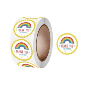 thank you stickers small business - 1 inch round adhesive labels - roll of 500 (rainbow - thank you for your order)