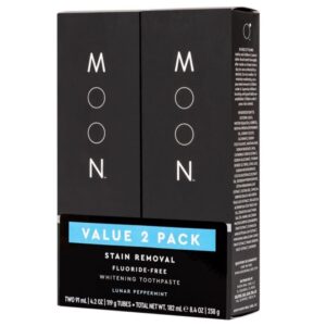 moon stain removal whitening toothpaste, fluoride-free, lunar peppermint flavor for fresh breath, for adults 4.2 oz (2 pack)