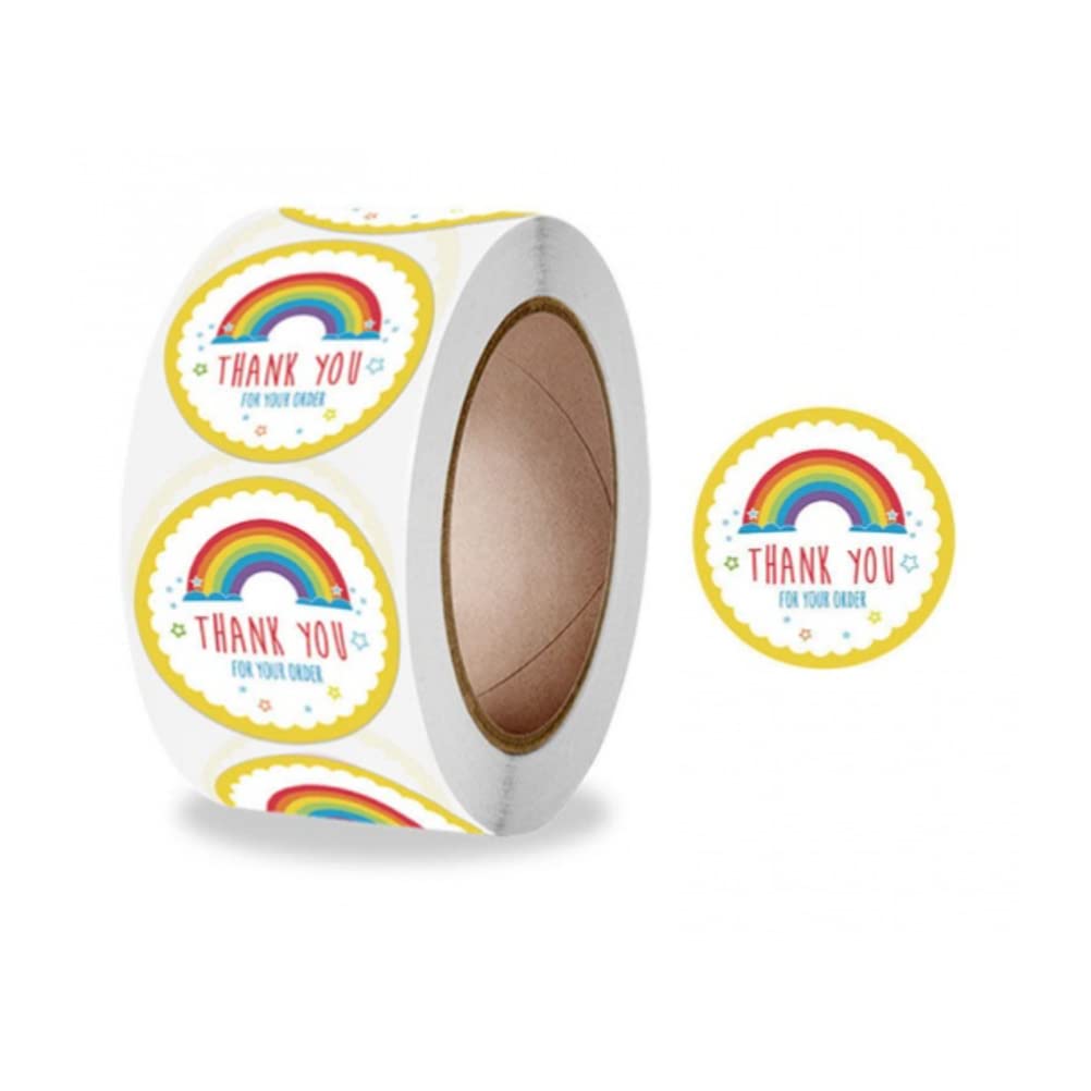 Thank You Stickers Small Business - 1 Inch Round Adhesive Labels - Roll of 500 (Rainbow - Thank You for Your Order)