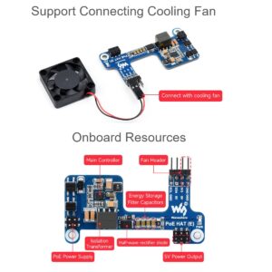 waveshare POE Hat for Raspberry Pi 4 B 3 B+,Mini Power Over Ethernet Hat (E) Expansion Board for Raspberry Pi,IEEE 802.3af-Compliant,Compatible with The Raspberry Pi Official Case